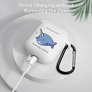 Blue Narwhal Funny Unicorn Silicone AirPods Case Protective Cover Compatible with AirPods 2 & 1 with Keychain