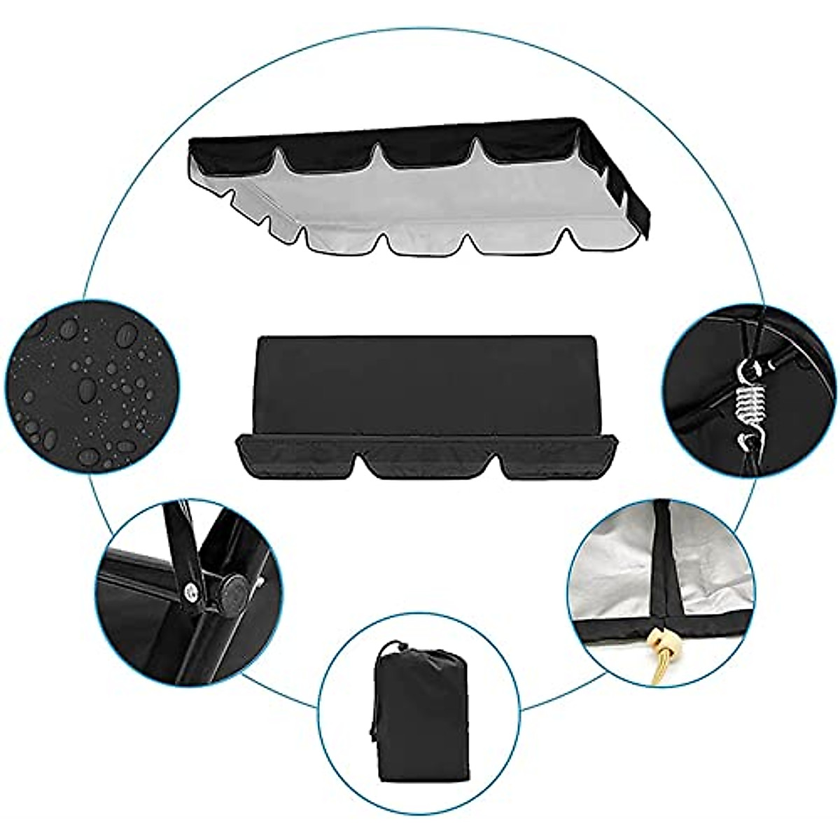 Patio Swing Canopy Waterproof Top Cover Set,Replacement Canopy Cover for 3-Seater76.7 inches Porch Swing Chair Awning Swing Cover Outdoor Sunproof Chair Patio/Lawn/Garden All Weather Protection