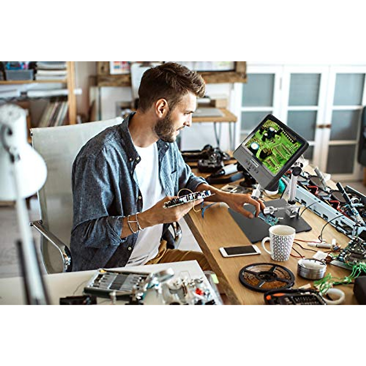 8.5" LCD Digital Microscope with 32G TF Card,Koolertron 12MP 5X-260X Magnification 30fps1080P USB Microscope,Support Image Flip/Reverse Color/Black&White,Coin Microscope for Plant/Rock/Circuit Board