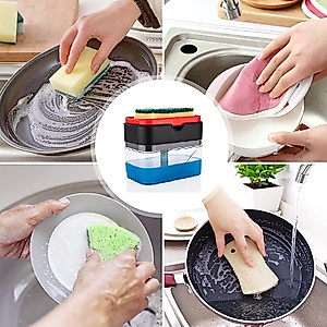 KBS Liquid Soap Dispenser for Kitchen Sink, Dish Foam Pump with Sponge Holder, Kitchen Dishwashing Accessories Countertop (Blue)