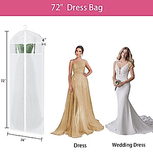 72" Dress Bags for Gowns Long, Wedding Dress Garment Bags for Hanging Clothes, Dress Bags for Closet Storage and Traveling, Foldable Dress Cover