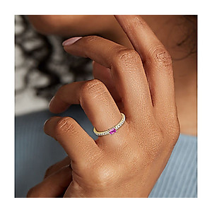Jewelrygift Plated Stacking Band Ring Created-Pink-Sapphire Gtone Daliy Wear, Party Wear, Ofice Wear Beautiful Engagement Wedding Jewelry for Men and Women Ring : 5.5