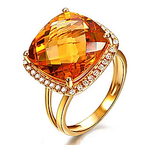Fashion Women Yellow Citrine Gemstone Diamond Solid 14K Yellow Gold Natural Ring Settings Band Jewelry