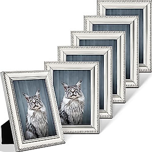 Kigley 6 Pcs Silver Photo Frame Mini Metal Picture Frame 2.5 x 3.5 with Velvet Backing and Easel Stand Wallet Size Frames for Tabletop Desk