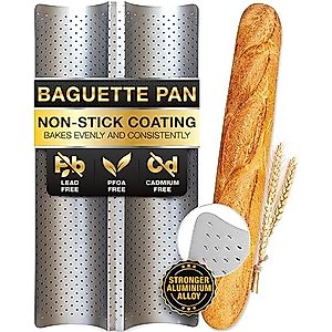 Eparé Baguette Pan for Baking - 15" x 6.5" Nonstick Bread Pans for Homemade Bread - Long Italian Bread Pan & French Bread Baker's Tray - Baquette Baking Pan Tool (US Company)