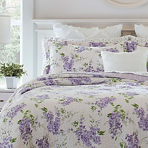 Laura Ashley - Queen Quilt Set, Reversible Cotton Bedding with Matching Shams, Lightweight Decor for All Seasons (Keighley Lilac, Queen)