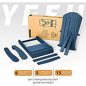 YEFU Adirondack Chair Set of 2 with Outdoor Side Table Double Layer 3-Piece for Lawn, Deck, Garden, Porch, Balcony(Navy Blue, 2 Chairs and 1 Table)