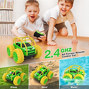 Remote Control Car, Amphibious Rc Stunt Car 360° Flip & Rotation RC Car for Kids with Cool LED 2.4Ghz 4WD All Terrain Indoor Outdoor Toys Gift for 3-12 Boys Girls - 2 Rechargeable Batteries Included