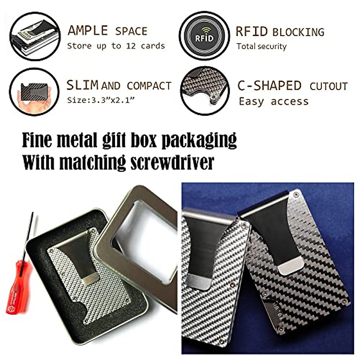 Lywencom Carbon Fiber Wallet,RFID blocking anti-theft card ultra thin cash credit holder black,metal money clip lightweight high classic portable durability (Black)