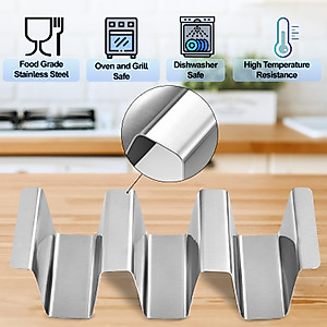 Taco Holder Set of 4-Taco Holders for 3 Tacos Stainless Steel Taco Stand Tray Shell Holder Taco Party Metal Taco Holder Taco Stands Set of 4,Taco Rack-Easy to Clean Dishwasher Safe,Street Taco Ready