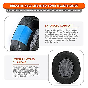 WC Freeze Nova Pro Wireless -  Hybrid Fabric Cooling Gel Replacement Earpads for Steelseries Arctis Nova Pro Wireless by Wicked Cushions, Improved Durability, Thickness & Sound Isolation | Black