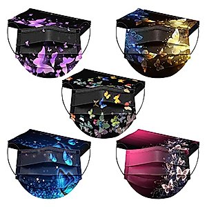 Aqestyerly 50PC Disposable Face_Masks for Adult Butterfly Printed Design 3 Ply Breathable Full Protection Light Weight Fashion Women Men (Mix 29, 50pc)