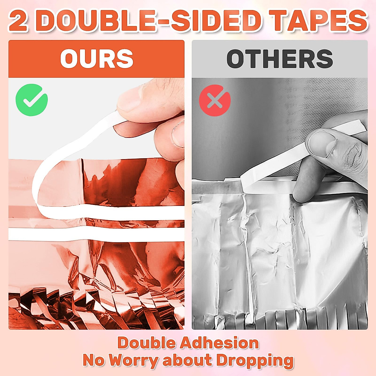 4-Pack Backdrop for Party Decorations, Foil Fringe Backdrop Curtains, Tinsel Streamers for Birthday Party Decorations, Rose Gold Tinsel Curtain for Graduation Mermaid Baby Shower New Year Prom Parties