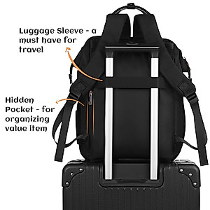 RJEU Women Computer Bags,Work Bag School Bookbag for Nurses Teacher,College Backpack Purse for Girls Travel Causual Commuter Mochilas de Mujer,Black