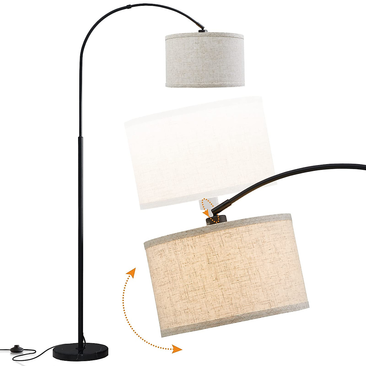 3 Lights Arc Floor Lamps for Living Room, Modern Tall Standing Lamp With Beige Shades & Heavy Base, Mid Century Tree Floor Lamp Multi-Arm Trilage Arched Floor Lamp for Bedroom Lounge Home Office