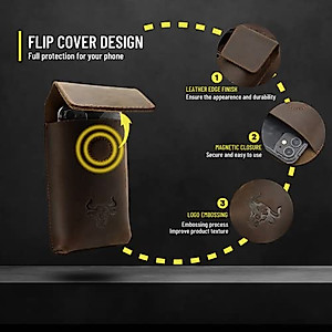 BULLMIND Phone Holster Leather for iPhone 14/13 Pro Max, Samsung Galaxy S23+ S22+ S21+ Leather Cell Phone Cases Holder Belt Clip Holster Magnetic Closure (Brown)