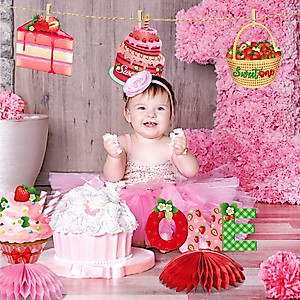 9 Pieces Strawberry Sweet One Honeycomb Centerpieces Strawberry First Birthday Party Table Decorations 1st Table Centerpieces Toppers for Baby Girls Boys Baby Shower Birthday Party Supplies