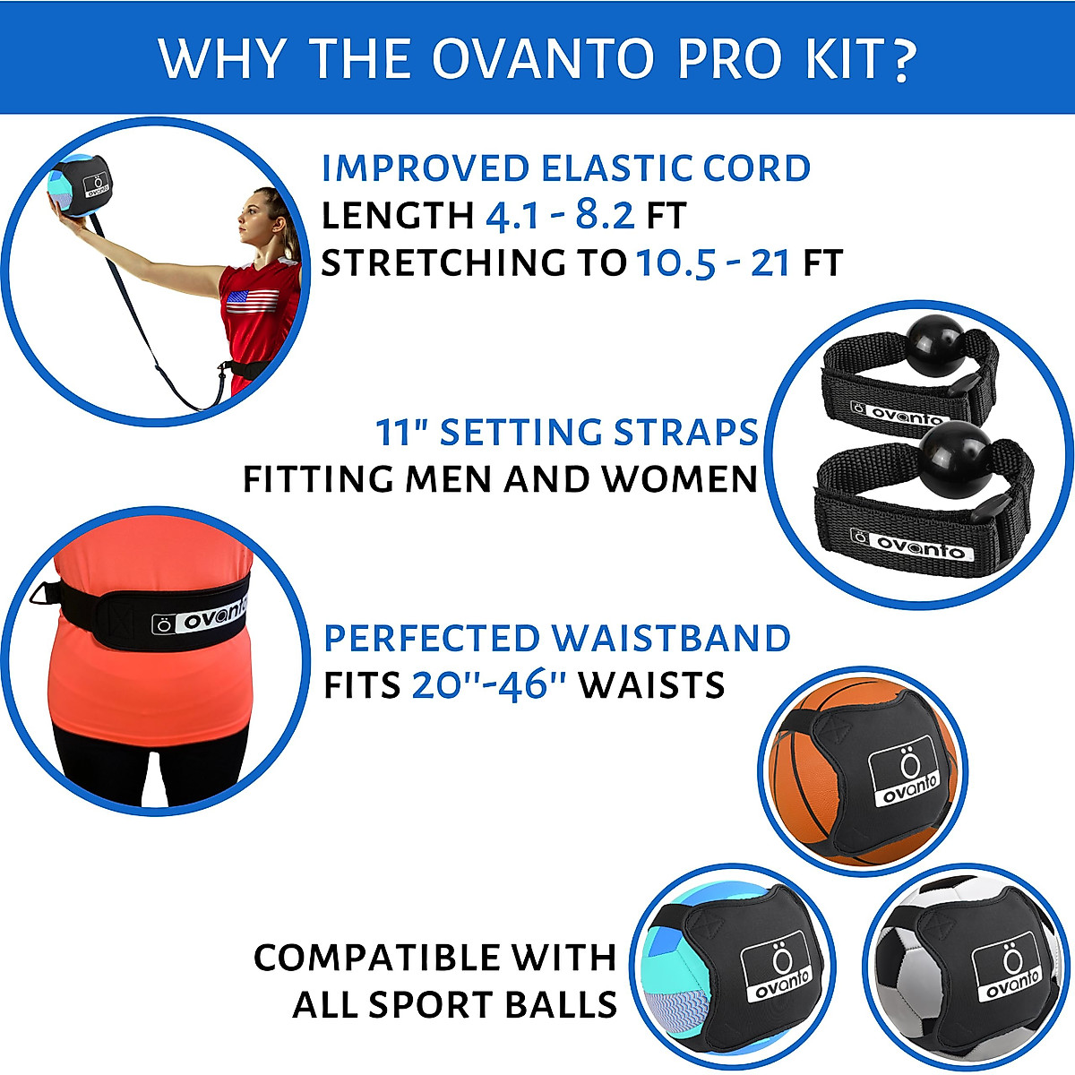 OVANTO Volleyball Training Equipment Aid – Solo Adjustable Volleyball Equipment in 4 Styles to Serve, Spike, Set and Pass Like a Pro - Gift for Beginners & Experts