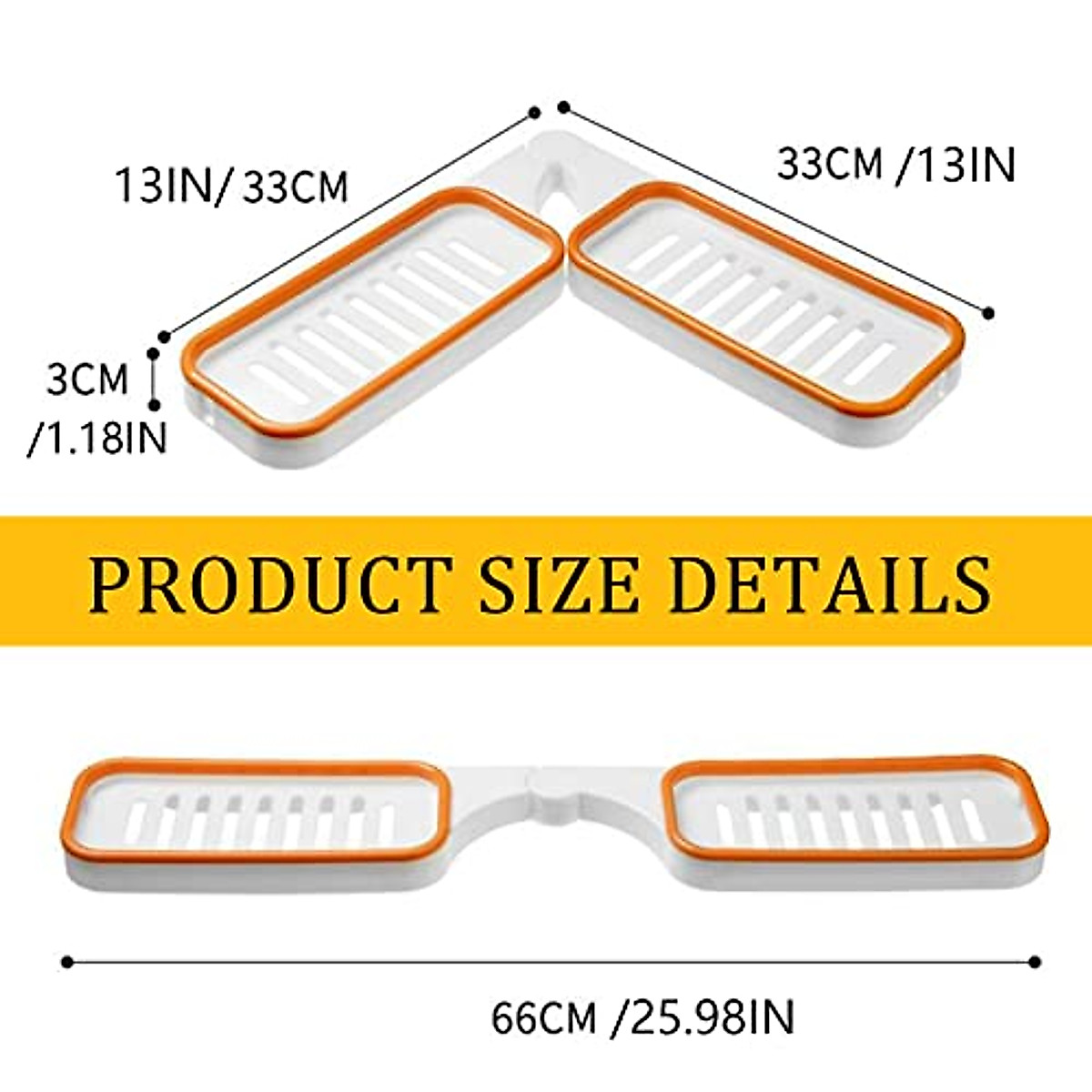 Bathroom Corner Punch-Free Rack, bathroom shampoo holder with Suction Cup shower storage suction cup bathroom corner punch-free rack,180 Degree Rotating,Strong Load-Bearing, Drain Hole Design (Orange)