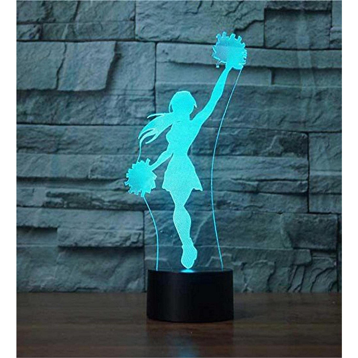 3D Novelty Cheerleader Night Light Remote Control Touch Switch 16 Color Change LED Table Desk Lamp Acrylic Flat ABS Base USB Charger Home Decoration Toy Birthday Xmas Kid Children Gift