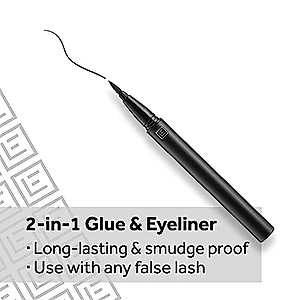 Eylure Line & Lash Kit, 2-in-1 Lash Black Glue Eyeliner and False Lashes, Faux Mink Wispy