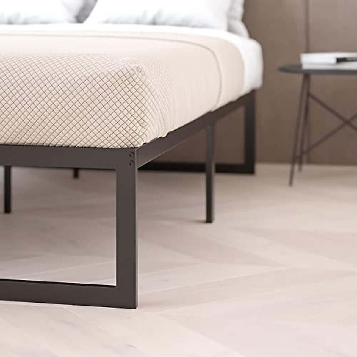 Flash Furniture Lana 14 Inch Metal Platform Bed Frame - No Box Spring Needed with Steel Slat Support and Quick Lock Functionality (Queen)