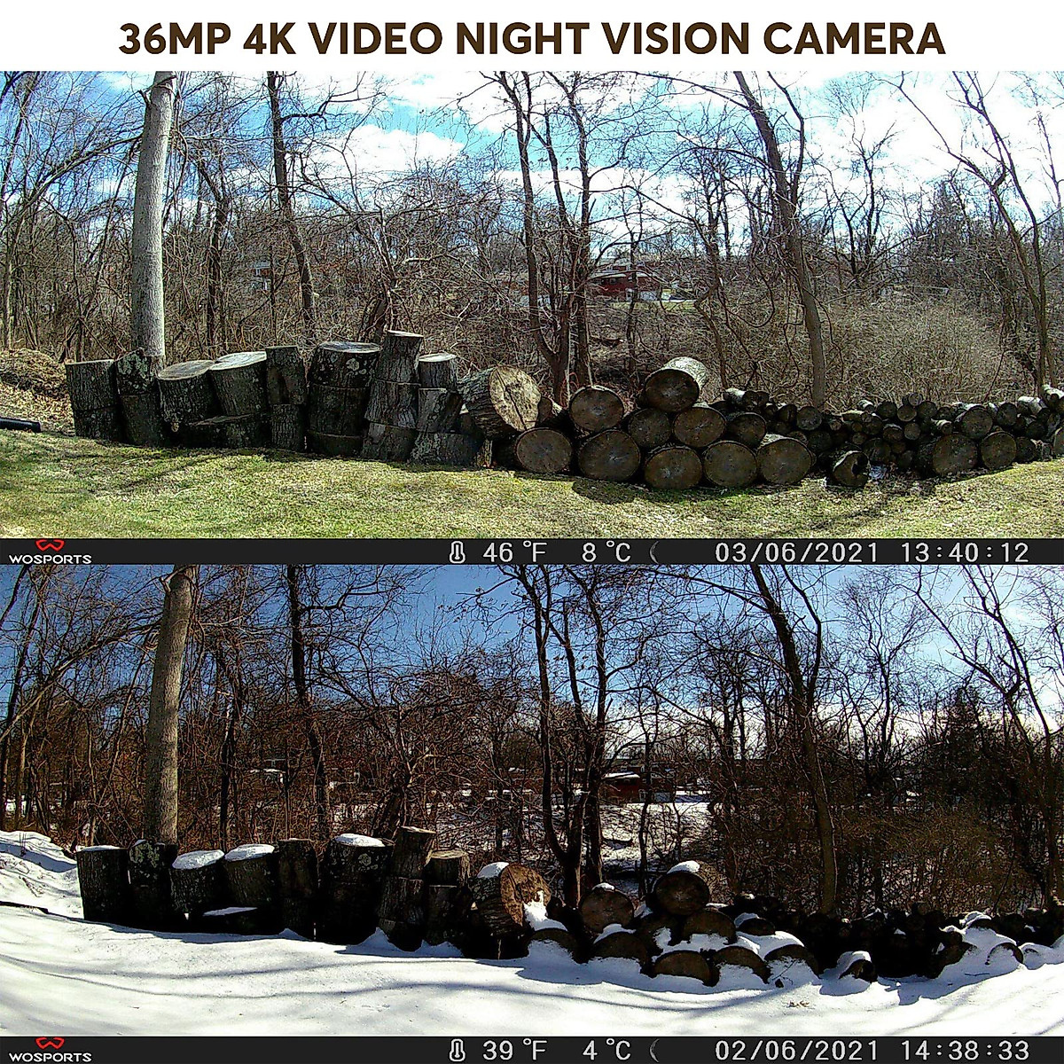 WOSPORTS Trail Camera,36MP 4K 0.2S Trigger Motion Activated,Game Hunting Camera with Night Vision IP66 Waterproof 2.0''LCD 120°Wide Camera Lens for Outdoor Scouting Wildlife Monitoring Home Security