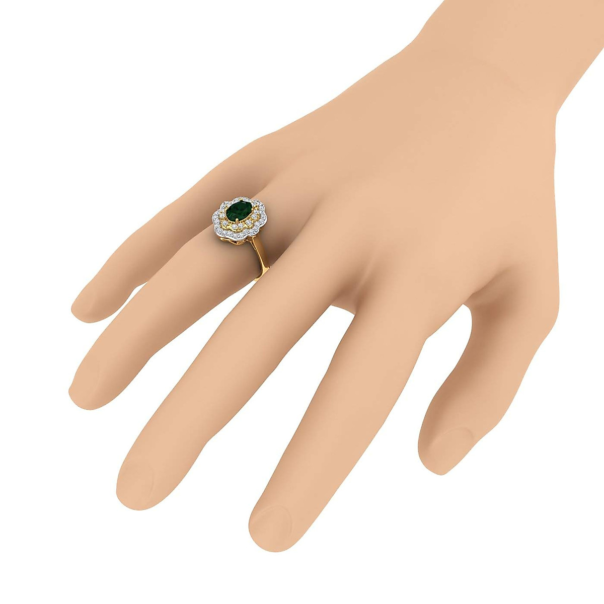 1.05 Carat Oval Shape Emerald and Round Diamond Engagement Ring in 10K Yellow Gold (Ring Size 6.75)