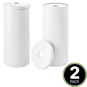 mDesign Plastic Floor Stand Toilet Paper Organizer with Cover, 3-Roll Space-Saving Tissue Storage for Bathroom - Fits Under Sink, Vanity, Shelf, in Cabinet, Corner - Aura Collection - 2 Pack - White