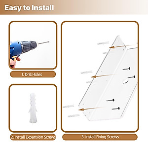 Clear Acrylic Floating Shelves 4 Pack, 15'' Wall Mounted Shelves for Bedroom, Bathroom, Living Room, Gaming Room with Free Tool and Accessories