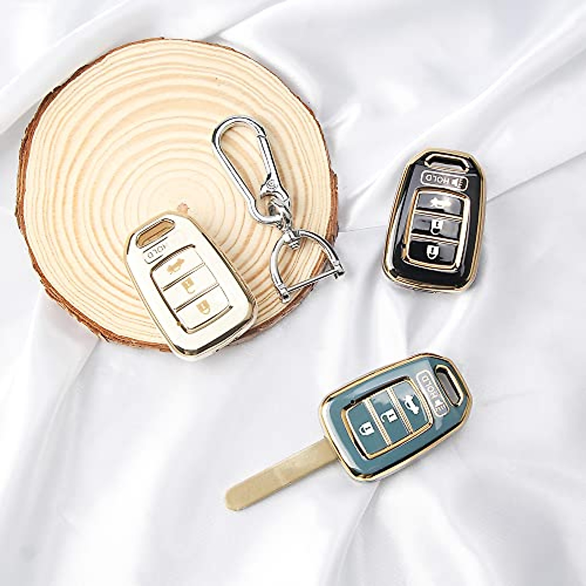 QBUC for Honda Key Fob Cover Case,with Keychain,Soft TPU Protector Key Fob Cover Fit for Honda Accord Civic CR-V HR-V Remote Skin Protector