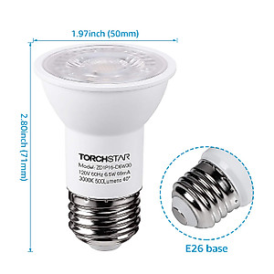 TORCHSTAR PAR16 LED Bulb, 500LM 6.5W 50W Equivalent, Dimmable Spot Light, 40° Beam Angle, UL & Energy Star Listed Track Spotlight, 3000K Warm White, E26 Medium Base, Damp Rated, Pack of 6