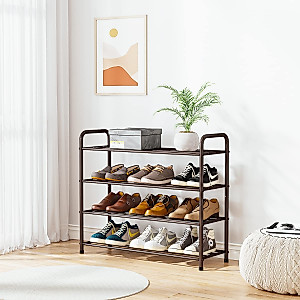 FANHAO 4-Tier Shoe Rack, 100% Stainless Steel Shoe Shelf Storage Organizer 12 Pairs for Closet, Entryway, Bedroom,Dorm Room, Bronze