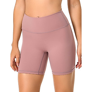 YUNOGA Women's High Waist Athletic Shorts 6" Inseam Yoga Shorts No Front Seam Workout Running Biker Shorts (S, Pink)