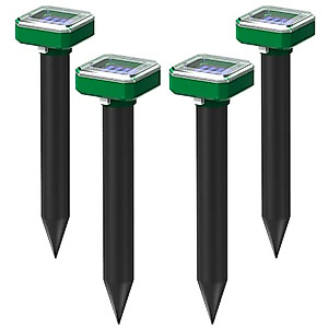 Solar Mole Repellent, Ultrasonic & Solar Powered Gopher Repellent, Waterproof Sonic Groundhog Repeller Rodent Gopher Deterrent Vole Chaser for Lawn, Yard & Garden of Outdoor Use (4 Pack)