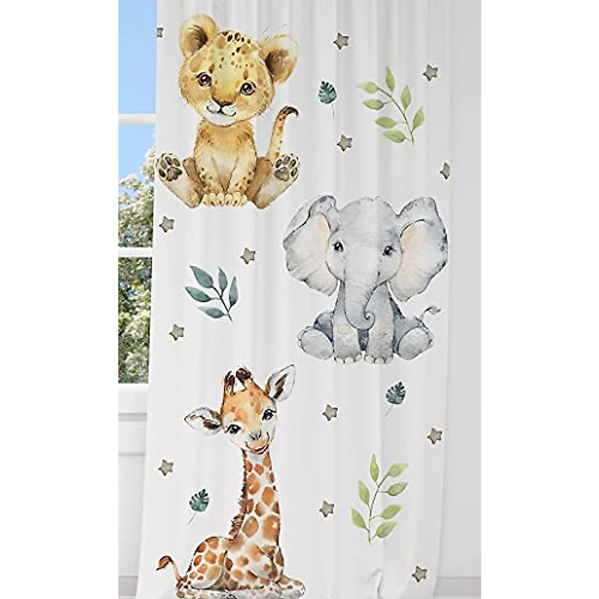 Baby Safari Animals Baby Boy Room Curtain Nursery Curtains Window Curtains (Pair of - 28" x 63")