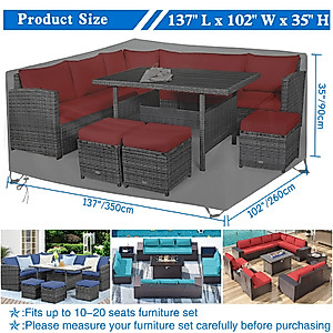 Wanocean Patio Furniture Covers,Rectangular Outdoor Furniture Cover Waterproof with Storage Bag,Outdoor Dining Table Chair Set Cover,Heavy Duty for Deck, Lawn and Backyard(137"L x 102"W x 35"H)