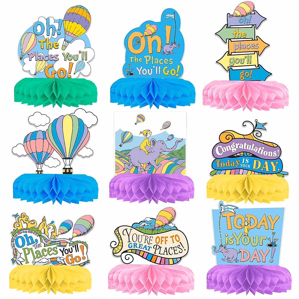 9Pcs Oh The Places You'll Go Decorations Oh The Places Party Decorations Graduation Party Centerpiece for Table Oh The Places You Will Go Decorations Kindergarten Graduation Decorations