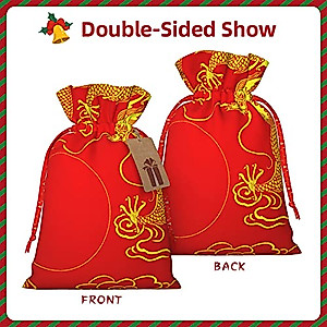 Drawstrings Christmas Gift Bags Dragon-Gold-Japan-China Presents Wrapping Bags Xmas Gift Wrapping Sacks Pouches Medium