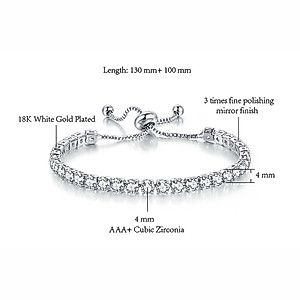 4pcs Set Zirconia Pendant Necklace Earrings Ring Bangle Set Silver Crystal Fashion Adjustable Zircon Jewelry for Women Teen Girls Wife Party Prom Engagement Wedding Gifts