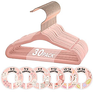 Kids Velvet Hangers, VIS'V 11 Inch Pink Non-Slip Baby Clothes Hangers with 6 Pcs Cute Clothing Dividers for Infant Toddler Boys & Girls Closet Organizer - 30 Pack