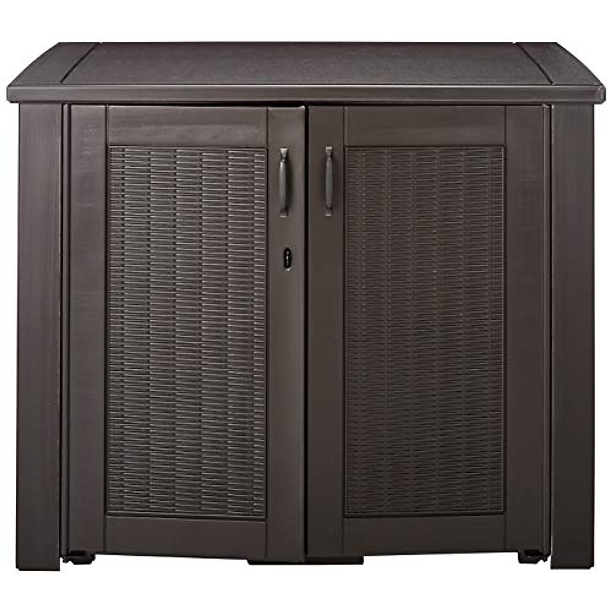 Rubbermaid Decorative Outdoor Storage Cabinet (123 Gal), Weather Resistant, Dark Brown, Organization for Home/Backyard/Pool Chemicals/Toys/Garden Tools/Porch/Patio Cushions