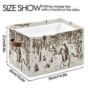 Kigai Solar System Storage Basket Collapsible Rectangle Storage Bin Shelves Basket Organizer with Leather Handle for Closet, Office, Nursery, Home Decor