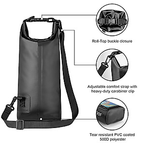 HUGSEE 2L Waterproof Dry Bag Backpack with Integrated Clear Phone Pouch for Outdoor Activities, Black