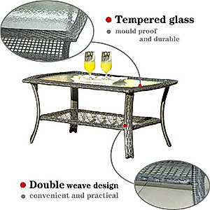 ovios Patio Wicker Outdoor Furniture Sets, Outdoor Patio Furniture Sets, All Weather Patio Furniture, Rattan Wicker Conversation Set with Cushions and Coffee Table (Gray Wicker + Blue Cushion)