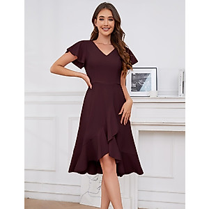 DRESSTELLS Women's Cocktail Tea Party Dresses for Wedding Guest, Red Fit Flare Modest Winter Elegant Dress for Evening Burgundy XL
