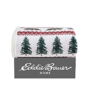 Eddie Bauer - Throw Blanket, Reversible Sherpa Fleece Bedding, Home Decor for All Seasons (Grizzly Peak Red, Throw)