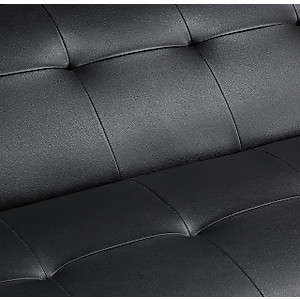 Topeakmart Tufted Faux Leather Sofa Couch Foldable Sofa Sleeper Bed Black Guest Couch Bed Converts to Recliner and Bed