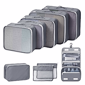 Easortm Packing Cubes for Travel 9 Set, Luggage Organizer Bags Travel Bags Organizer for Luggage, Travel Packing Organizers for Clothes Shoes Toiletries Data Cable.(Grey)