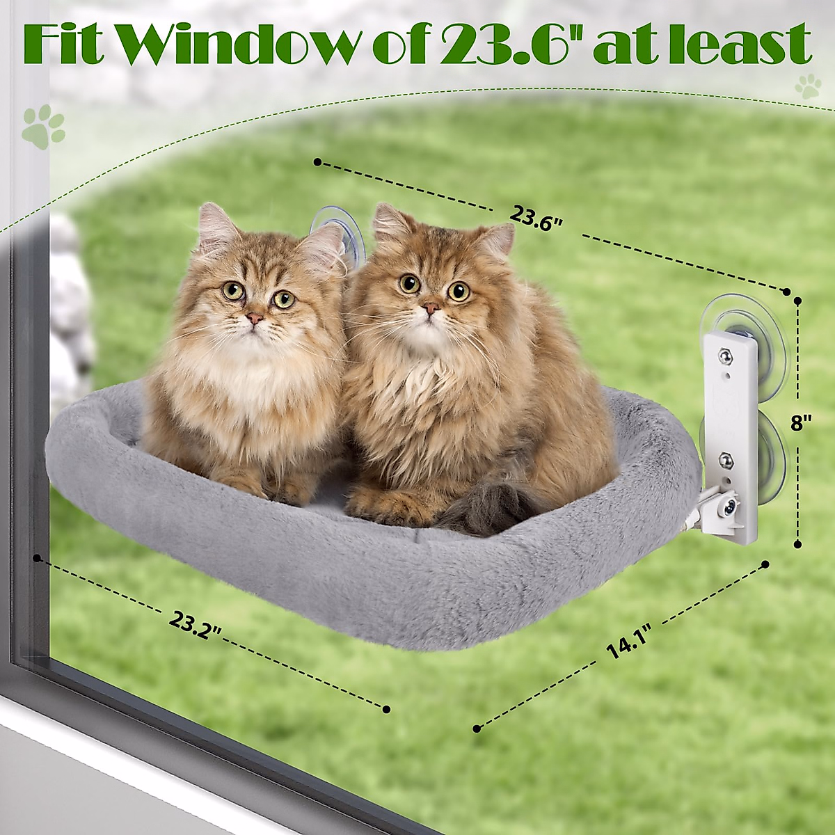 keny Cat Window Perch with Soft Plush Cushion Bed, Cordless Cat Window Hammock with 3.54" Larger Suction Cups, Easy to Assemble Cat Window Bed Seat for Indoor Cats, Grey